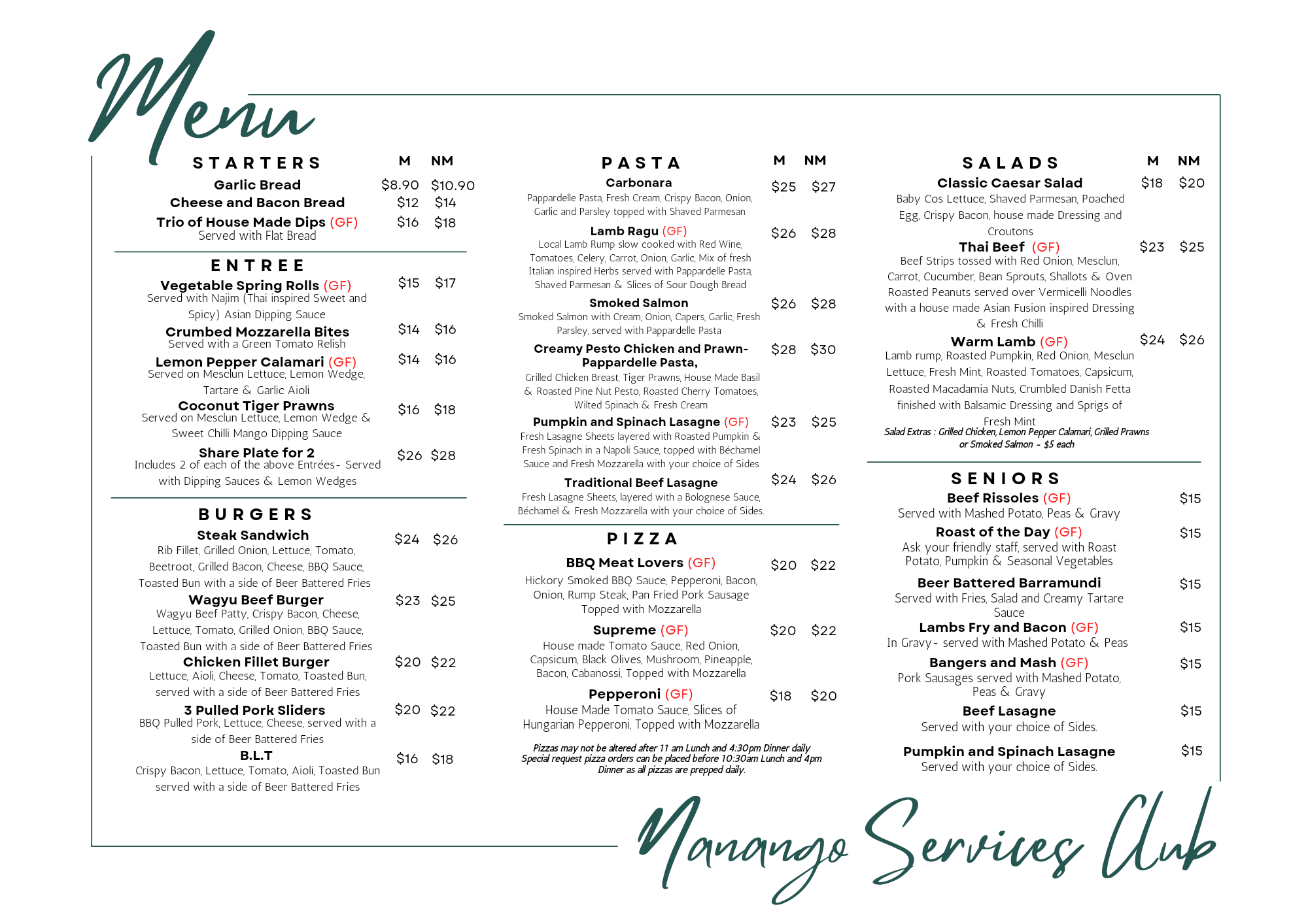 Nanango Services Club | Bistro Menu