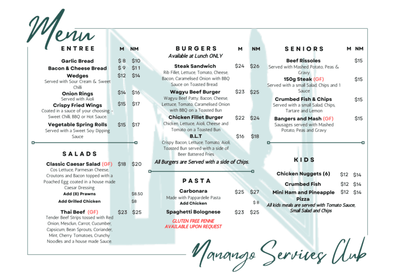 Nanango Services Club | Bistro Menu
